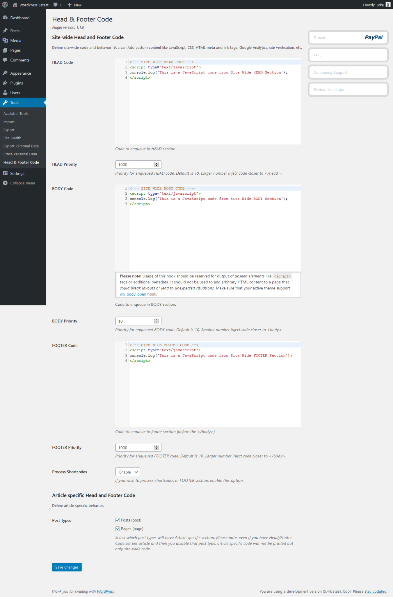 Head & Footer Code | Urosevic DevYard